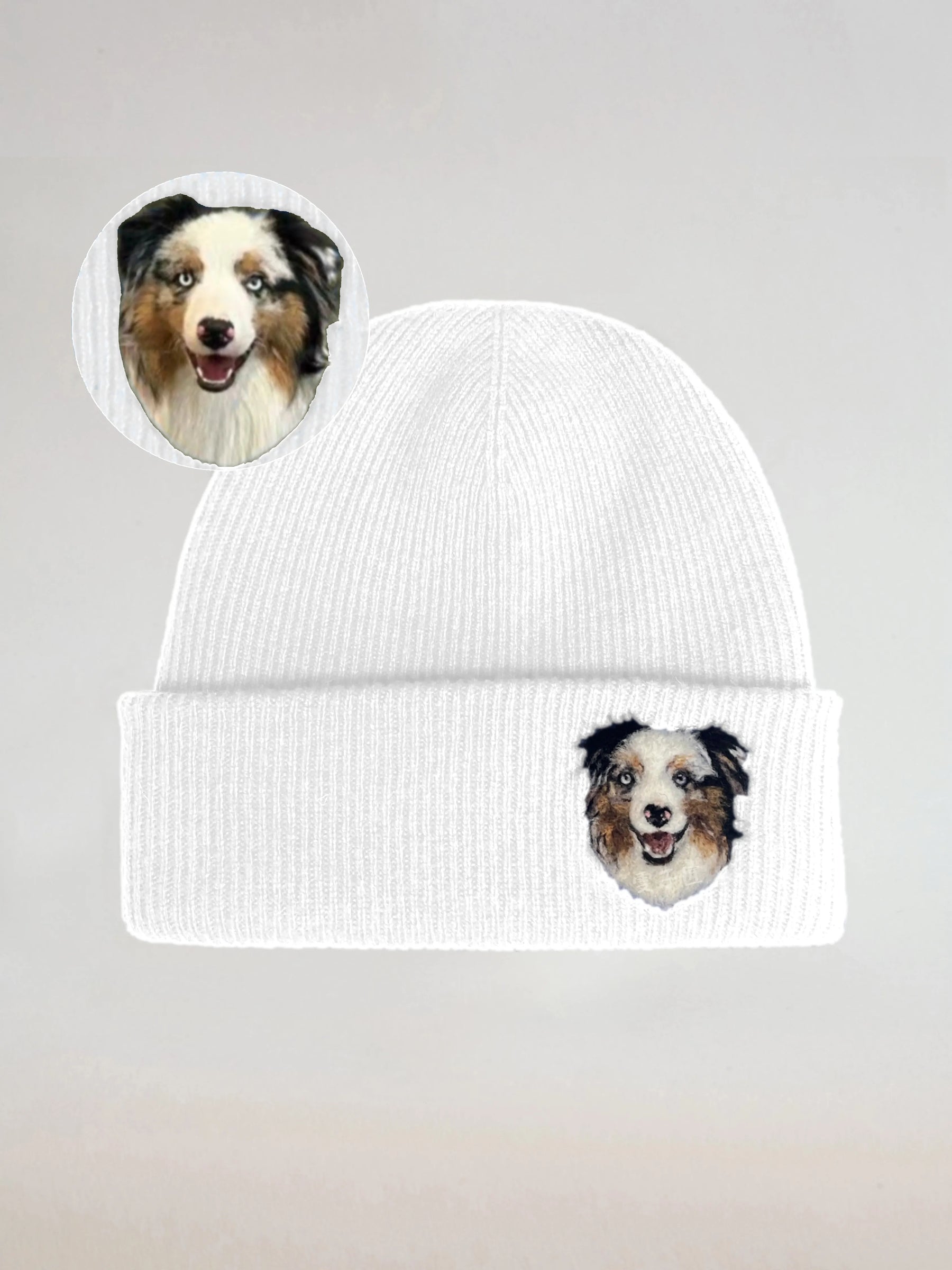 Custom 2D Wool Needle Felt Embroidered Pet Portraits Beanie | PetDecor ...